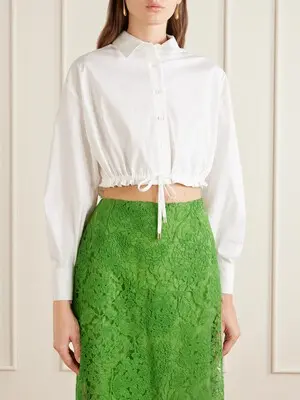 Carolina Herrera Cropped Cotton-blend Blouse With Billowing Sleeves