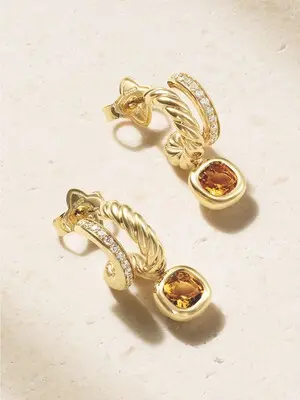 David Yurman 18-karat Diamond And Citrine Earrings - Gold