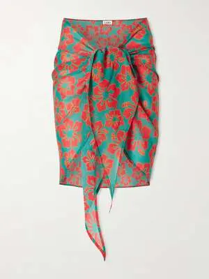 LIDO Floral-print Cotton-voile Sarong - Teal