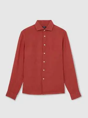 REISS Ruban Linen Cutaway-collar Regular-fit Shirt - Brick Red