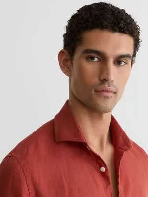 REISS Ruban Linen Cutaway-collar Regular-fit Shirt - Brick Red