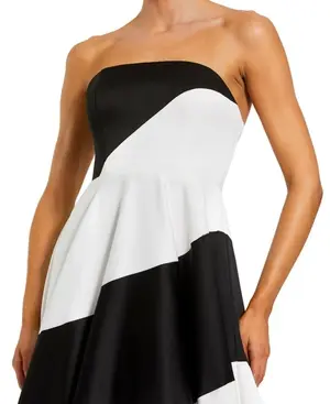 Mac Duggal Petite Strapless Satin Ballgown With Bold Colorblock Stripes