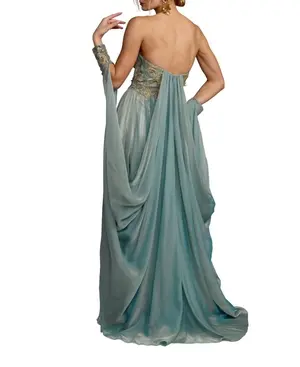 Mac Duggal Strapless Chiffon Gown With Floral Embroidery