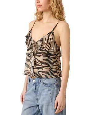 Steve Madden Roue Zebra Print Ruffle Camisole - Caramel Zebra