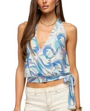 EDIKTED Abstract Backless Tie Halter Top