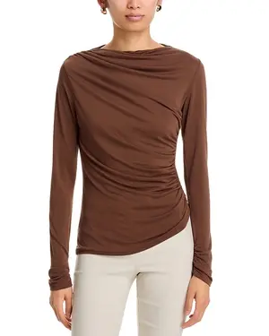 WAYF Lizette Long Sleeve Top Chocolate