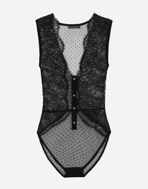 Dolce & Gabbana Lace Bodysuit With Plunging Neckline - Black