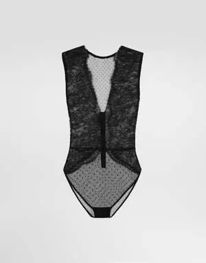 Dolce & Gabbana Lace Bodysuit With Plunging Neckline