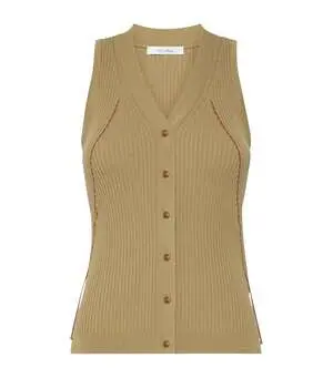 Max Mara Knitted Contrast-trim Waistcoat