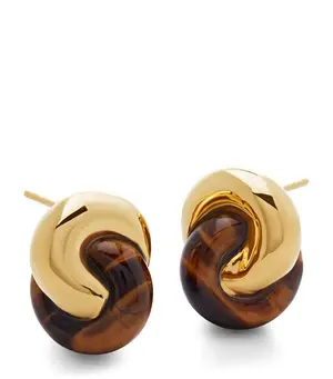 Monica Vinader X Kate Young Vermeil And Tiger's Eye Knotted Earrings - Gold