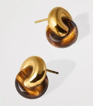 Monica Vinader X Kate Young Vermeil And Tiger's Eye Knotted Earrings - Gold