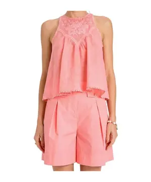 TWINSET Embroidered Sleeveless Top With Keyhole Back