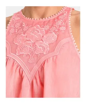 TWINSET Embroidered Sleeveless Top With Keyhole Back