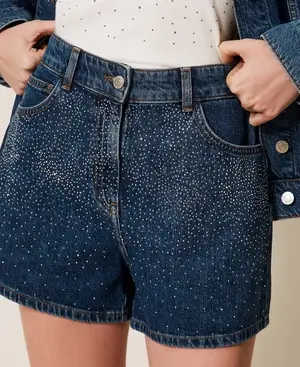 TWINSET Rhinestone-detail Denim Shorts