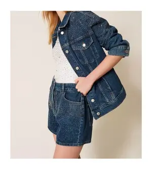 TWINSET Embellished Denim Shorts - Black