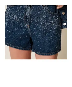 TWINSET Embellished Denim Shorts - Black