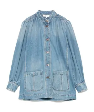 Chloé High-neck Gathered Denim Jacket - Ice-blue
