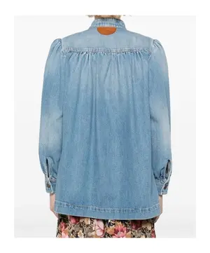 Chloé High-neck Gathered Denim Jacket