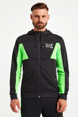 Emporio Armani Color-blocked Zip-up Hooded Jacket