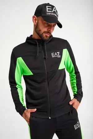 Emporio Armani Color-blocked Zip-up Hooded Jacket