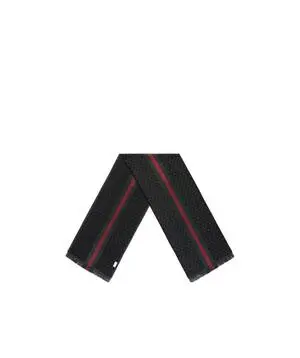 Gucci Gg Jacquard Knit Scarf With Web And Fringe - Black