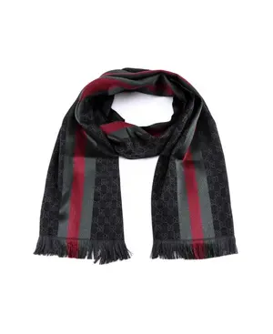 Gucci Gg Jacquard Knit Scarf With Web And Fringe