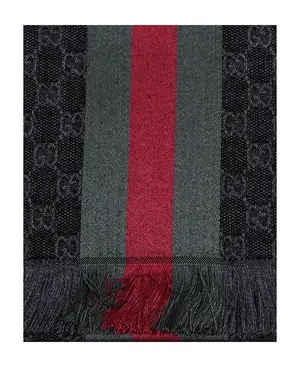 Gucci Gg Jacquard Knit Scarf With Web And Fringe