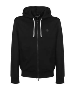 Emporio Armani Logo Patch Zipped Drawstring Hoodie