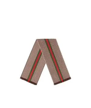 Gucci Gg Jacquard Knit Scarf With Web And Fringe