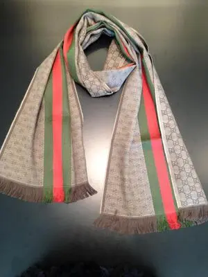 Gucci Gg Jacquard Knit Scarf With Web And Fringe