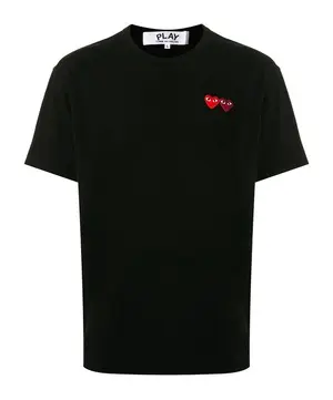 Play Comme Des Garcon Double Heart Appliquéd T-shirt - Black