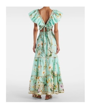 Camilla Floral Tiered Linen Maxi Skirt