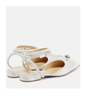 MACHMACH Double Bow Embellished Satin Ballet Flats