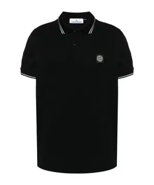 Stone Island Logo-patch Contrast-trim Polo Shirt - Black