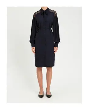 TWINSET Lace-panel Georgette Midi Dress - Black