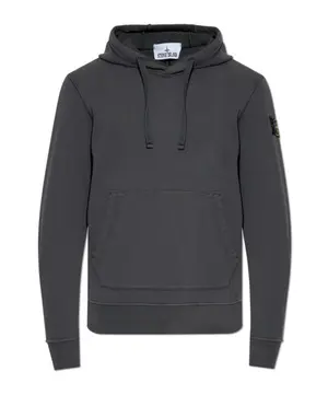 Stone Island Logo Patch Drawstring Hoodie - Leaden