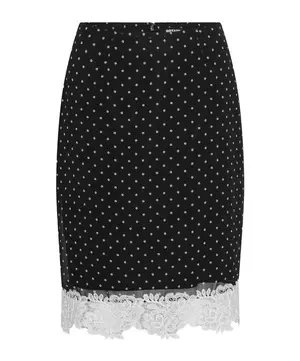 ROTATE BY BIRGER CHRISTENSEN Lace Hem Pencil Dress Polka Dot Neckline - Black