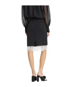 ROTATE BY BIRGER CHRISTENSEN Lace Hem Pencil Dress Polka Dot Neckline