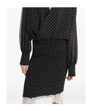 ROTATE BY BIRGER CHRISTENSEN Lace Hem Pencil Dress Polka Dot Neckline