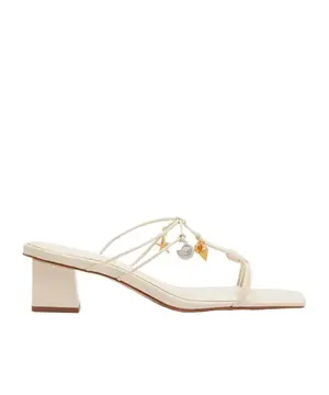 Farm Rio Embellished Leather Mules - Nude