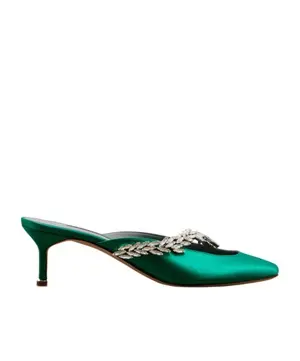 Balenciaga X Manolo Blahnik Embellished Satin Mules - Green