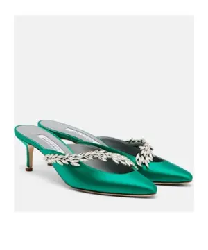 Balenciaga X Manolo Blahnik Embellished Satin Mules