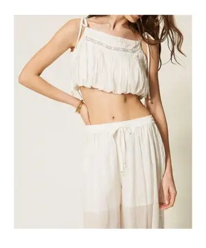 TWINSET Lace Tie-shoulder Cropped Top