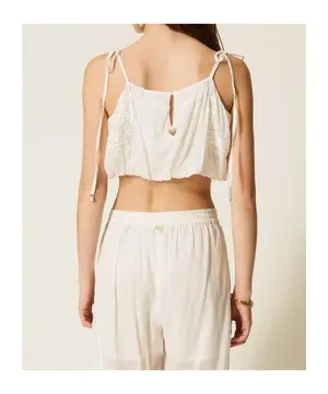 TWINSET Lace Tie-shoulder Cropped Top