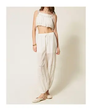 TWINSET Lace Tie-shoulder Cropped Top