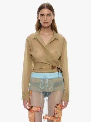 Christopher Esber Kirk Mottled Sheer Leather Tie Shirt - Beige
