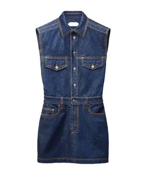 Versace Sleeveless Denim Mini Dress With Medusa Hardware - Blue