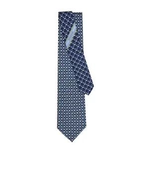 FERRAGAMO Frog Print Silk Tie - Sea-blue