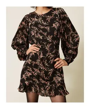 TWINSET Short Floral-print Satin-crepe Dress
