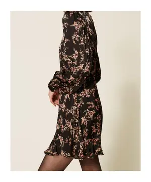 TWINSET Short Floral-print Satin-crepe Dress